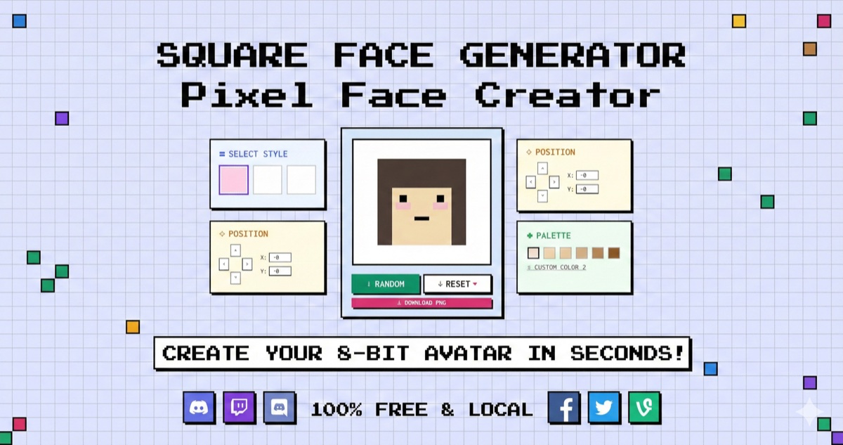 Square Face Generator - Free 8-Bit Pixel Avatar Maker Online